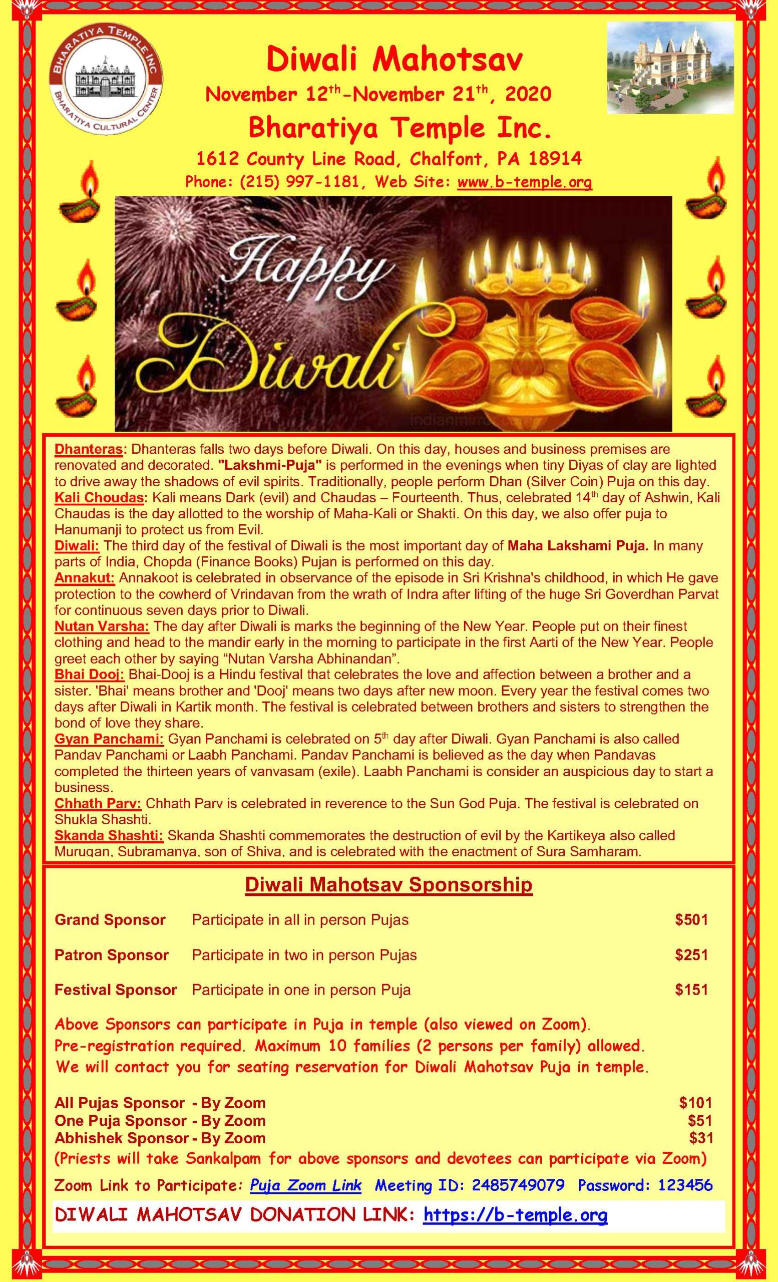 Diwali Mahotsav Nov-12th thru 21st - Bharatiya Temple Bharatiya Temple